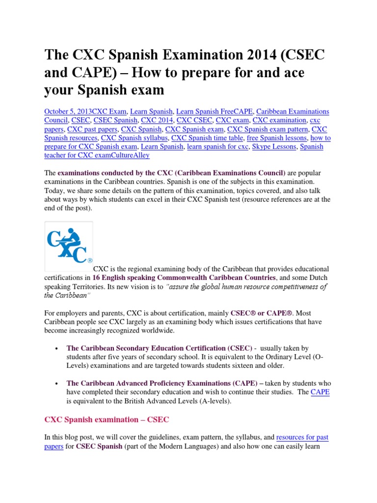 The CXC Spanish Examination 2014 | PDF | Test (Assessment) | Communication