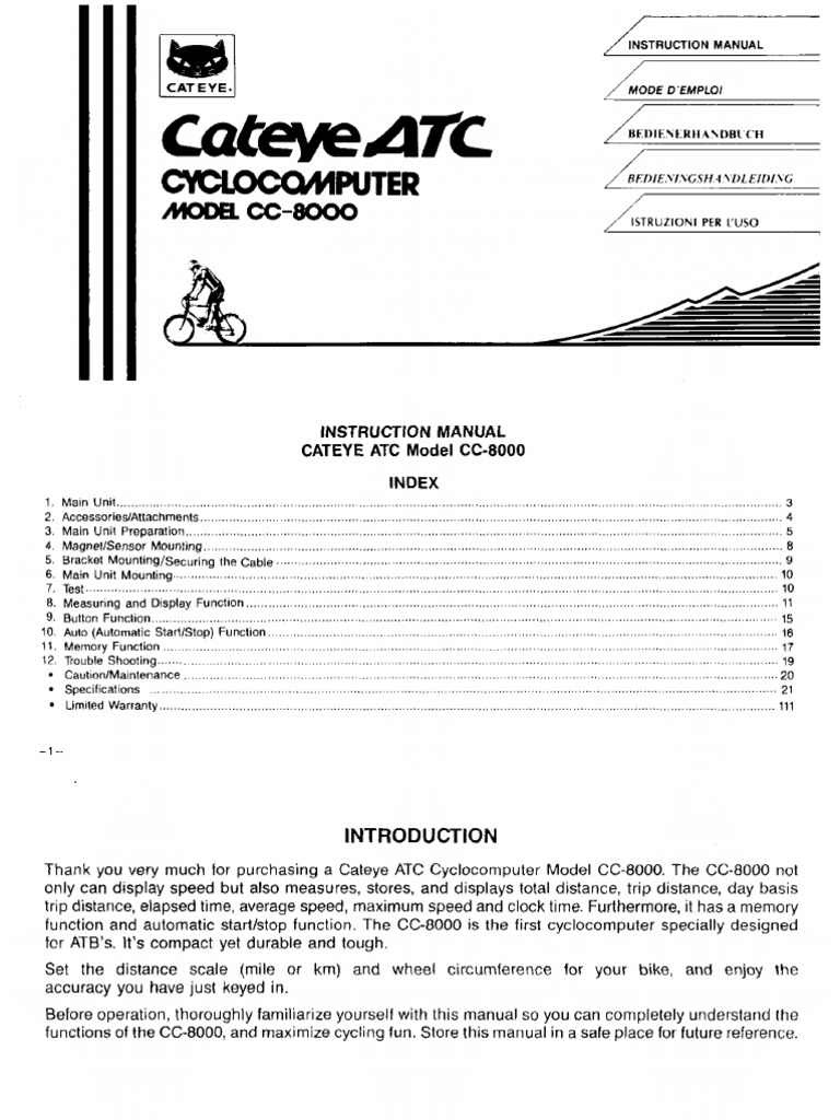 CatEye CC-8000 Cyclocomputer Manual | PDF