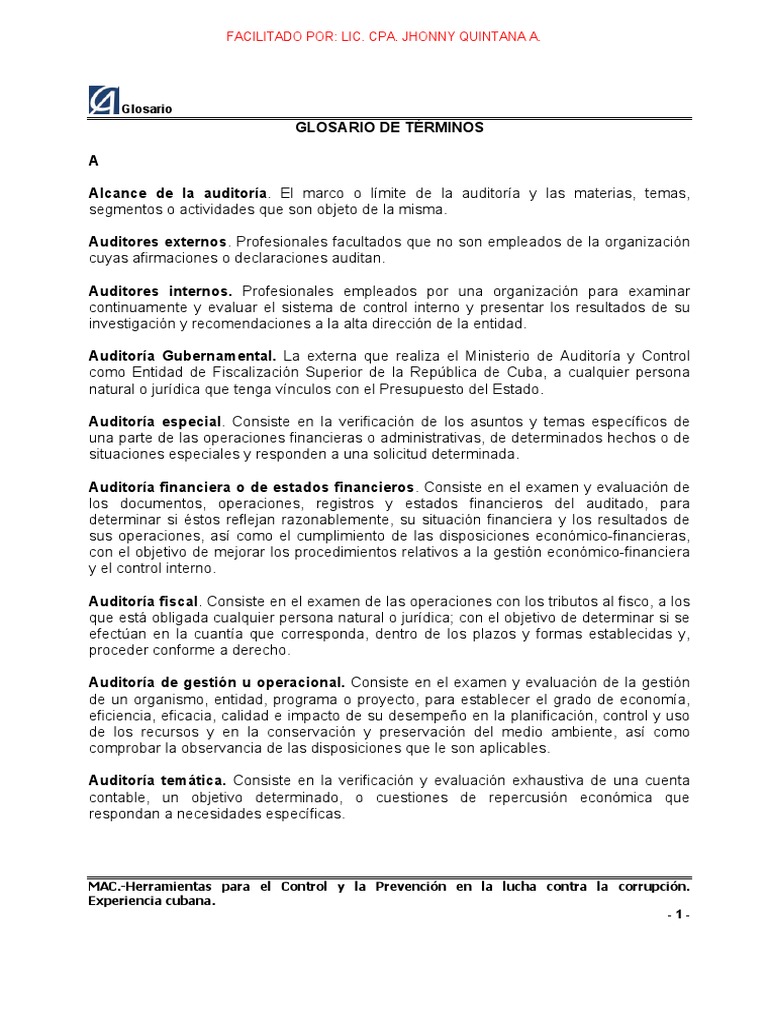 Glosario de Términos de Auditoría | PDF | Auditoría financiera | Contralor