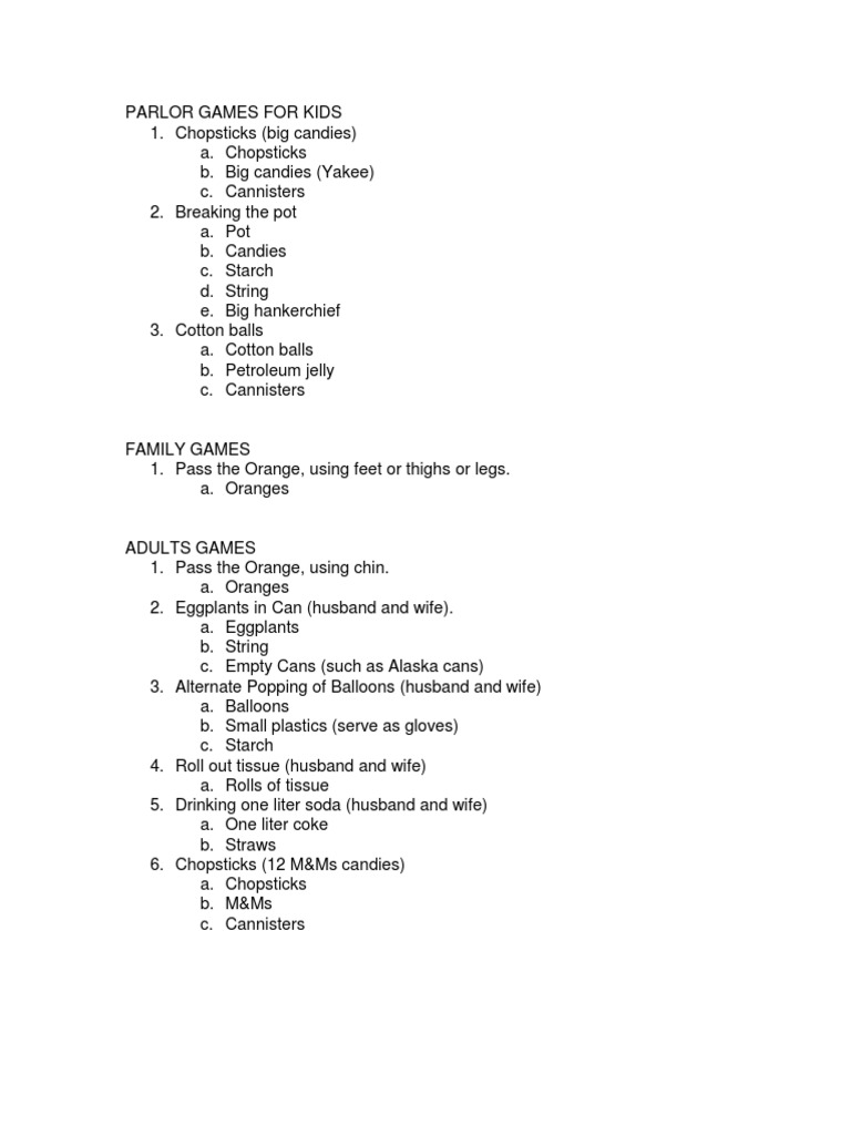 Fun Parlor and Family Games Guide | PDF