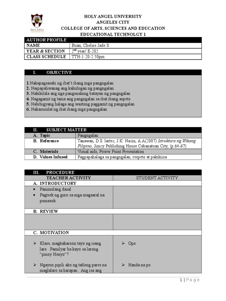 Lesson Plan Pangngalan | Pedagogy | Teaching