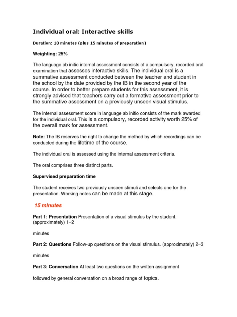 Individual Oral | PDF | Educational Assessment | Stimulus (Physiology)
