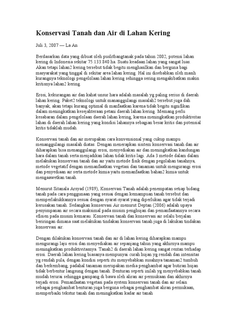 Konservasi Tanah Dan Air Di Lahan Kering | PDF
