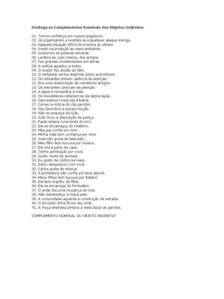 Distinga Os Complementos Nominais Dos Objetos Indiretos | PDF | Lazer