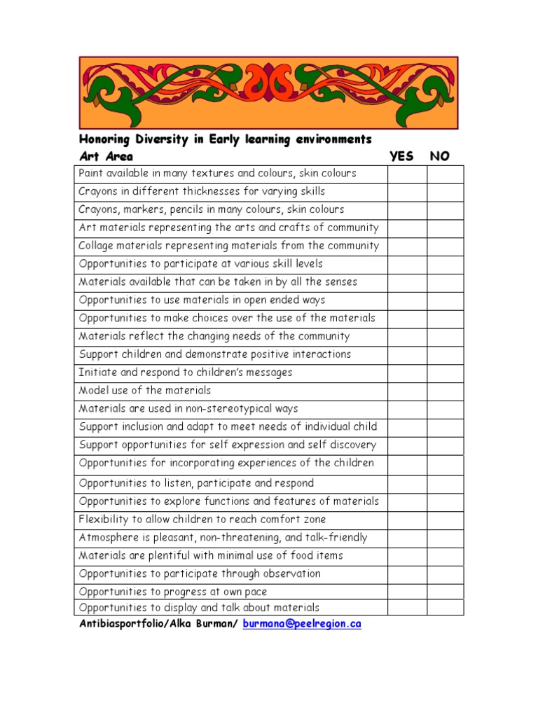 Honoring Diversity Checklist | PDF | Inclusion (Education) | Toys