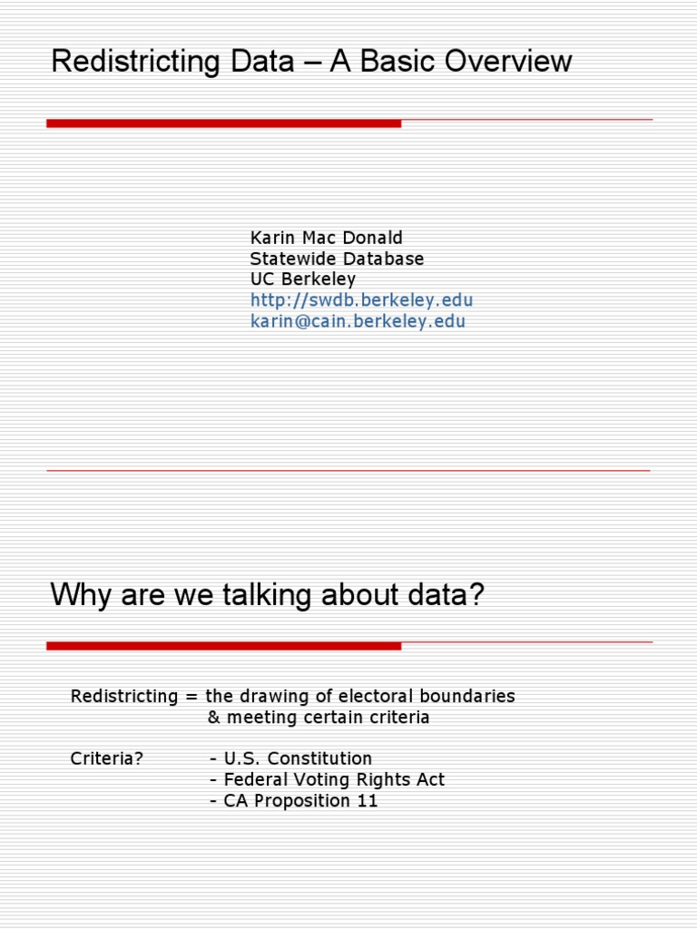 Redistricting Data - A Basic Overview | PDF | Redistricting | Government