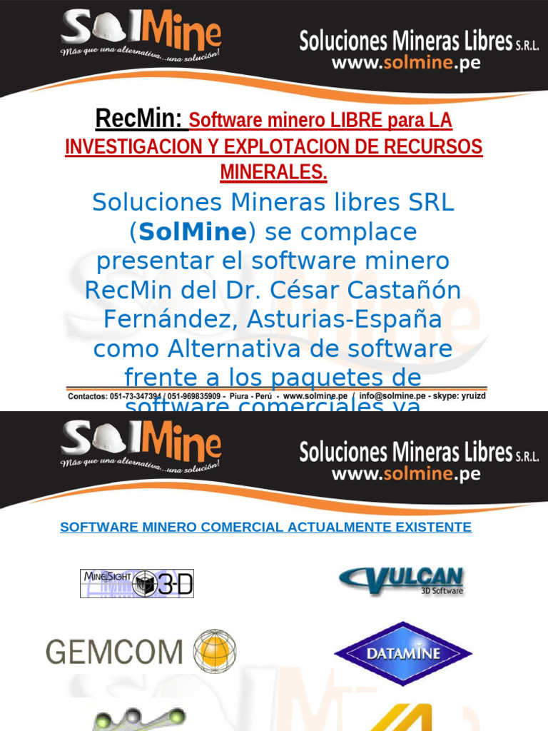 SOFTWARE RecMin, Soluciones Mineras Libres SRL-SolMine-WEBB | PDF ...