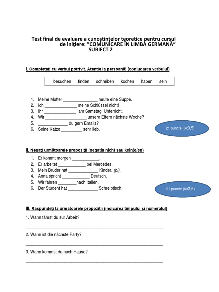 Test Scris Limba Germana Incepatori | PDF