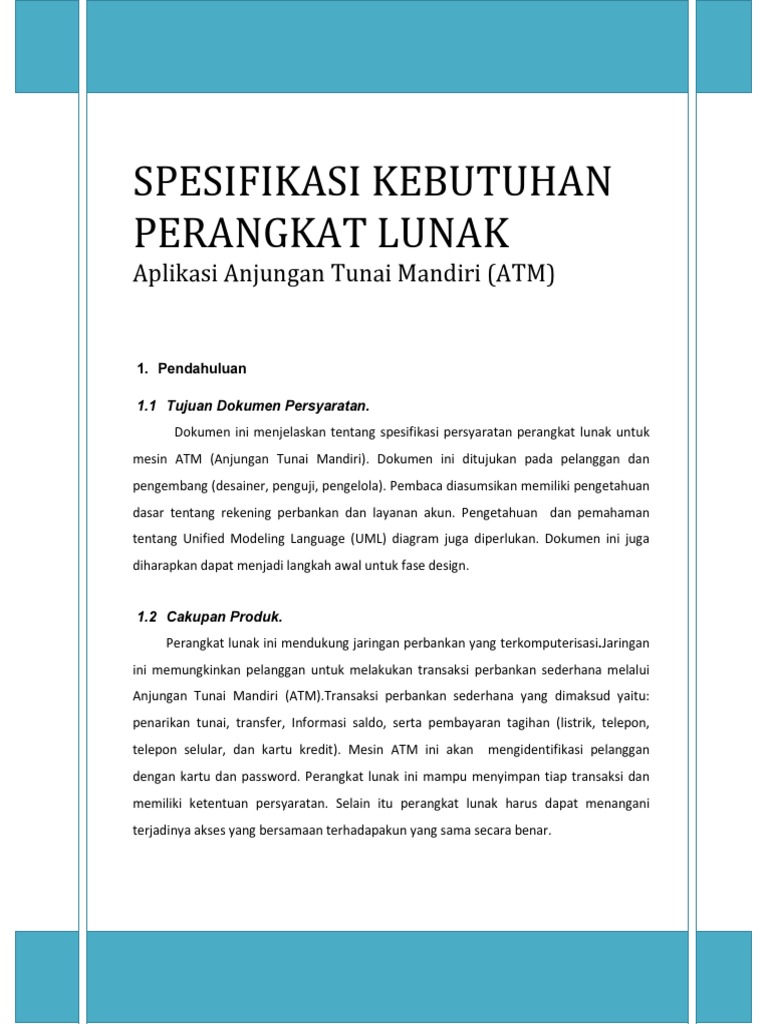 Contoh SRS Untuk Sistem ATM | PDF
