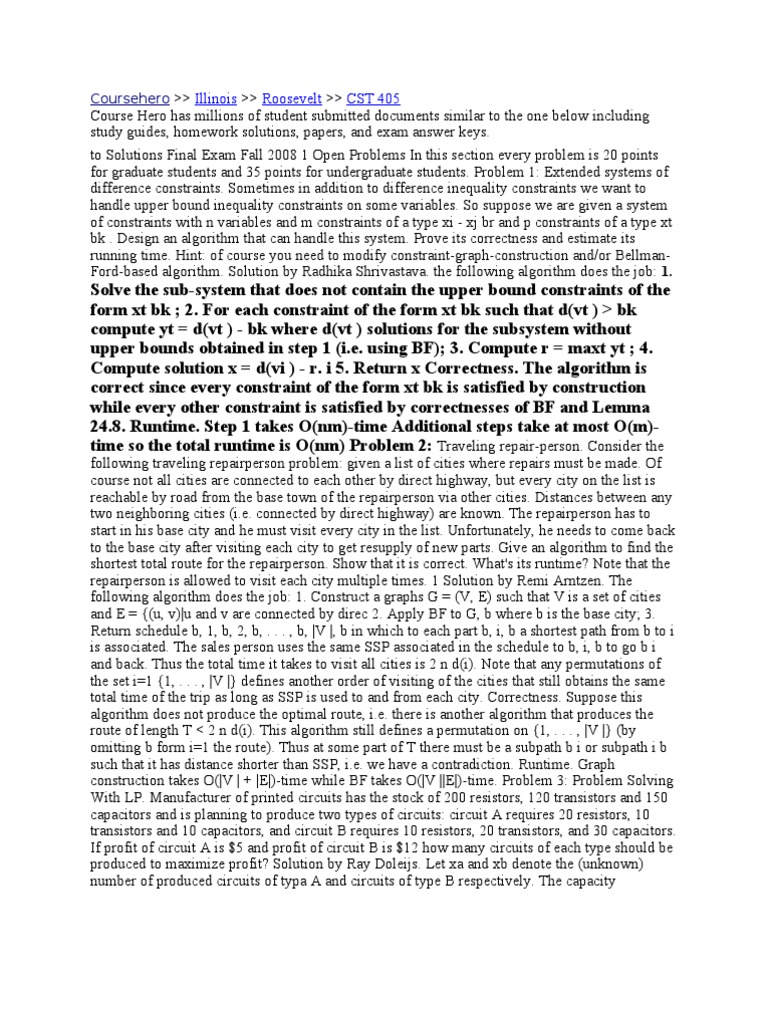 Course Hero Final Exam Soluts. | PDF | Linear Programming ...