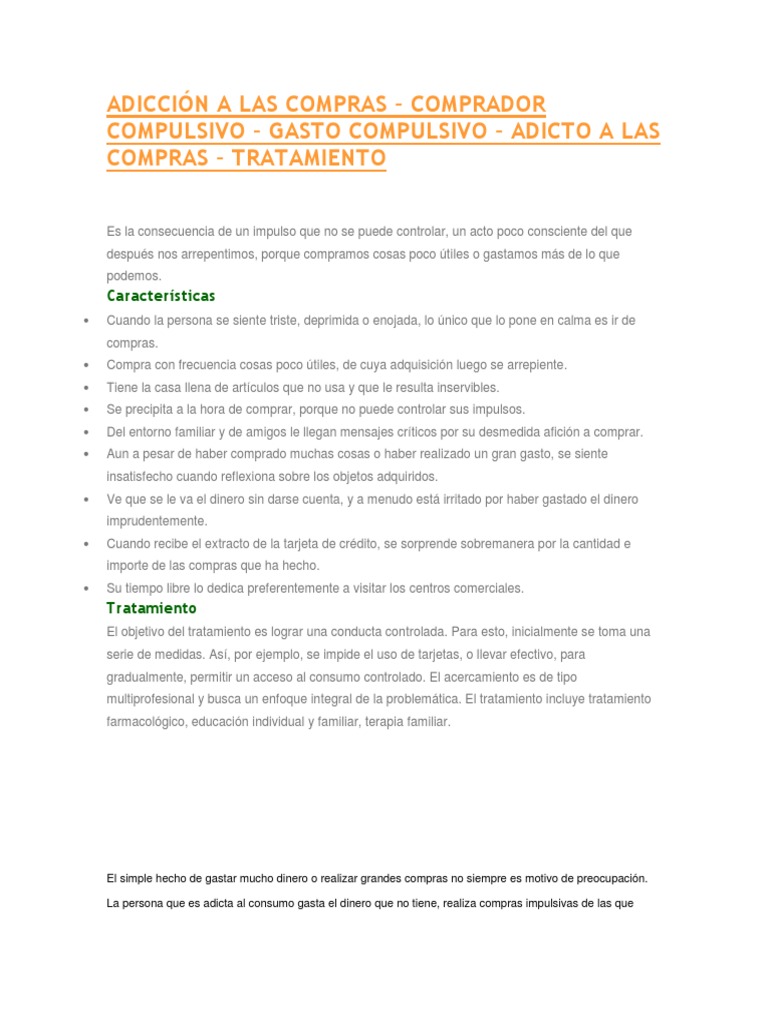 Adicción A Las Compras Pdf Consumo Economía La Dependencia De