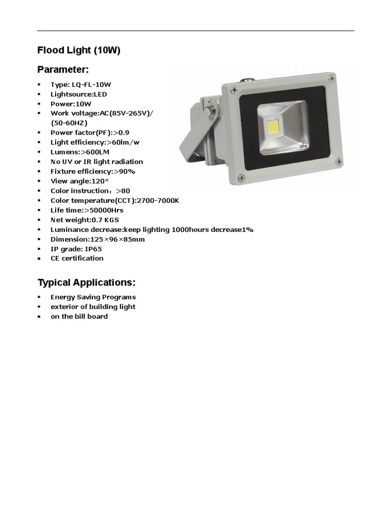 LED Flood Lights Specifications and Uses | PDF | Lighting | Infrared