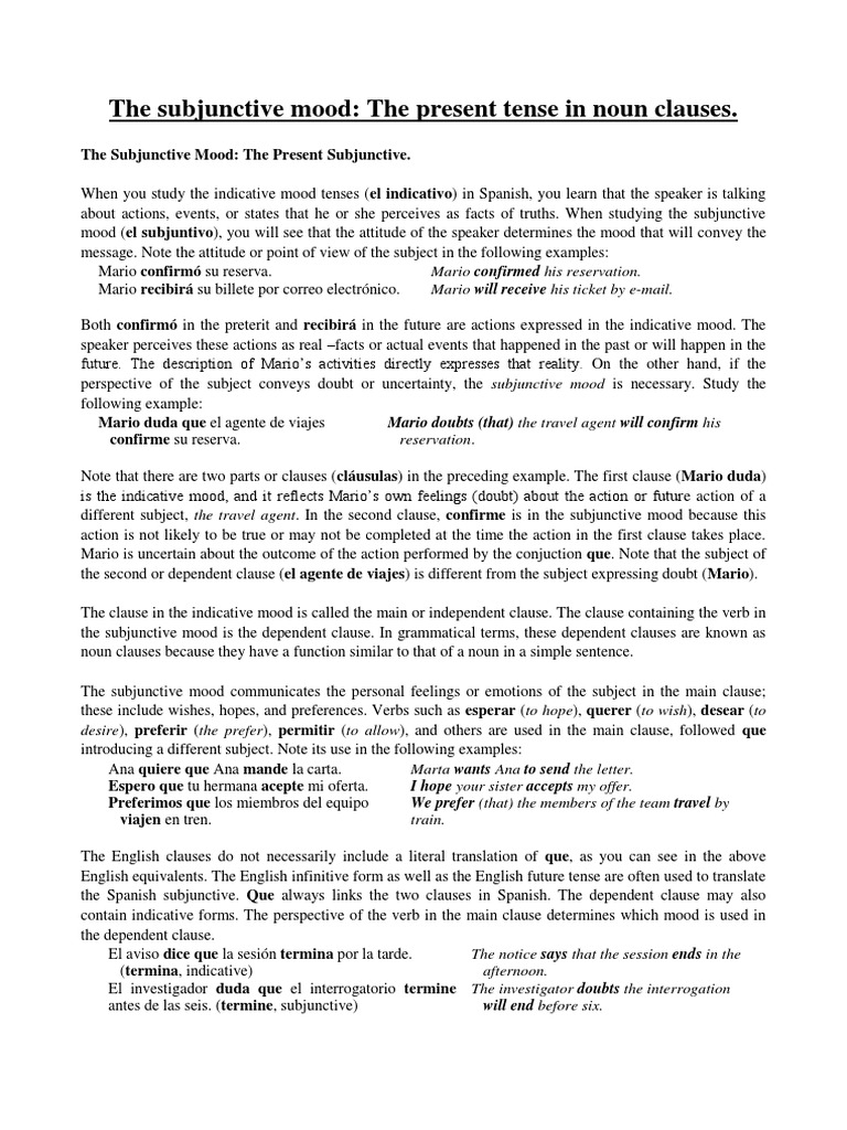 Present Subjunctive in Spanish Grammar | PDF | Grammatical Conjugation ...