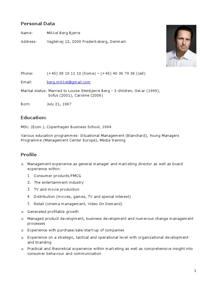 CV - Mikkel Berg - EnglishVersion | PDF | Marketing | Business