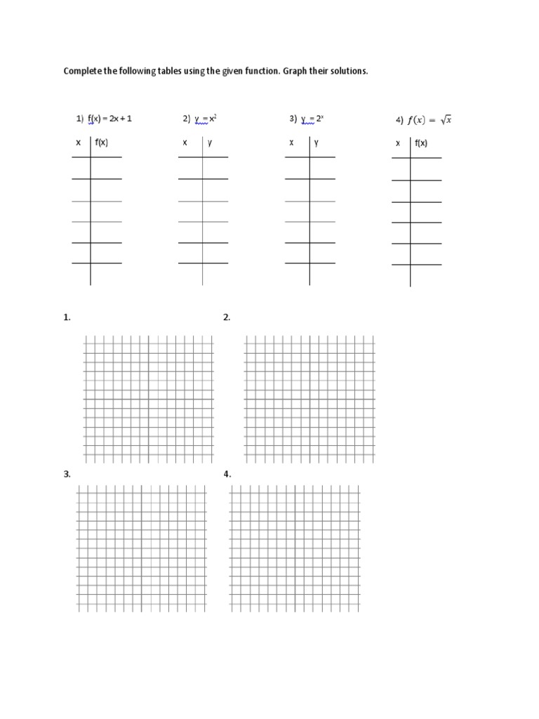 Complete The Following Tables Using The Given Function | PDF | Teaching ...