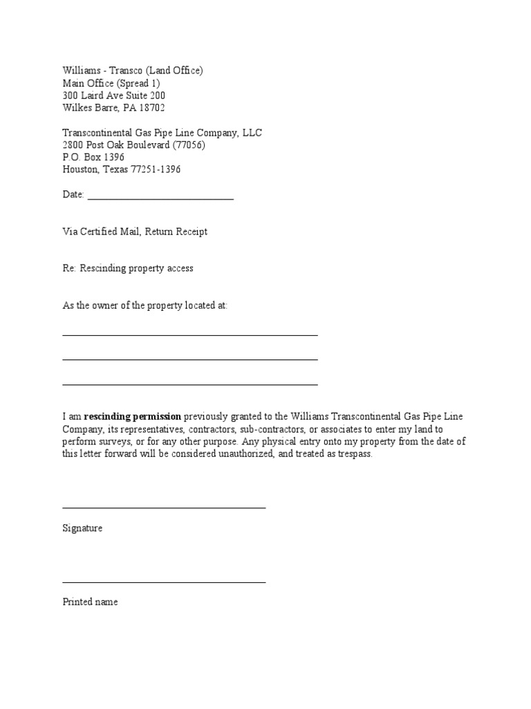 Williams Rescinding Permission Letter | PDF
