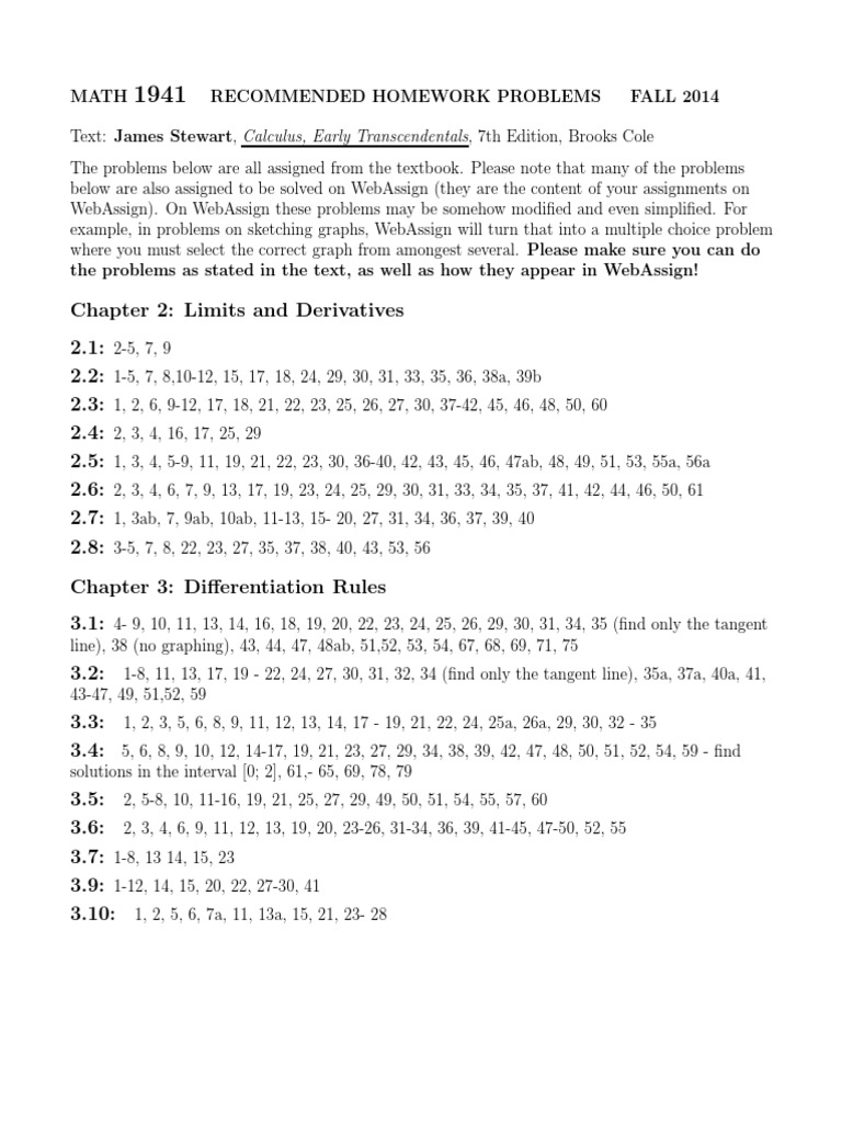 Calculus 1 Homework Problems Pdf Calculus Mathematical Problem