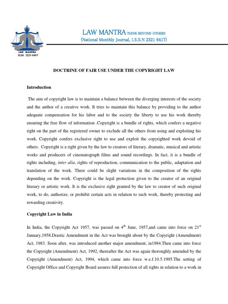 Doctrine of Fair Use Under the Copyright Law | Fair Dealing | Fair Use