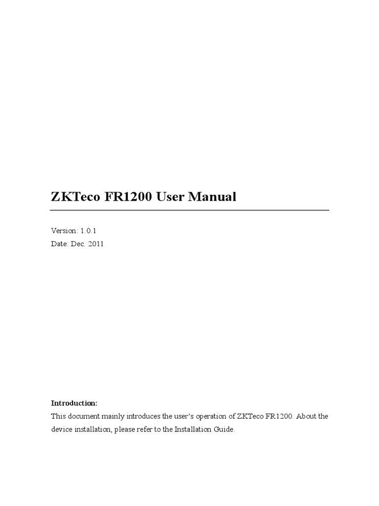 Zkteco Fr1200 User Manual v1.0.1 | PDF | Access Control | Fingerprint