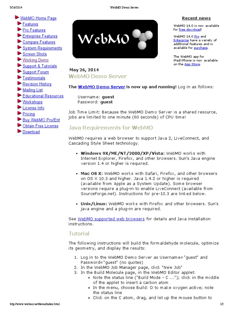 WebMO Demo Server | Download Free PDF | Web Browser | Firefox