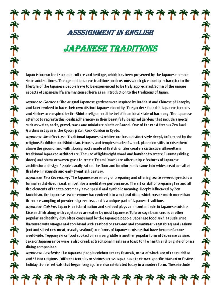 Japanese Traditions: Asssignment in English | PDF | Japanese Cuisine ...