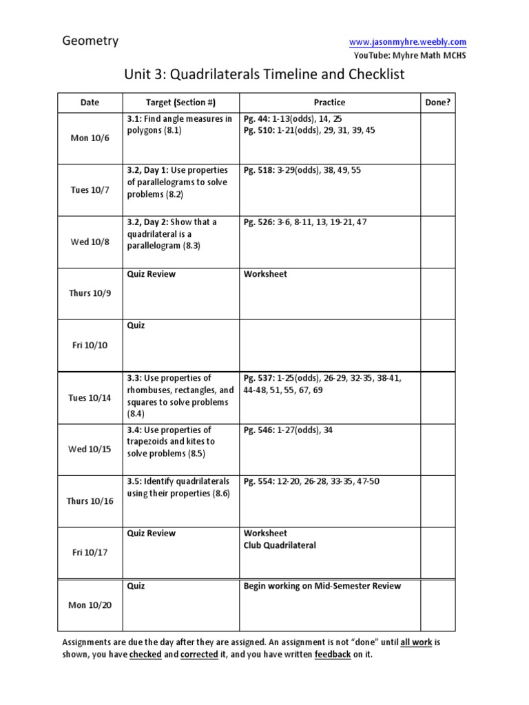 Geometry Assignments & Timeline | PDF