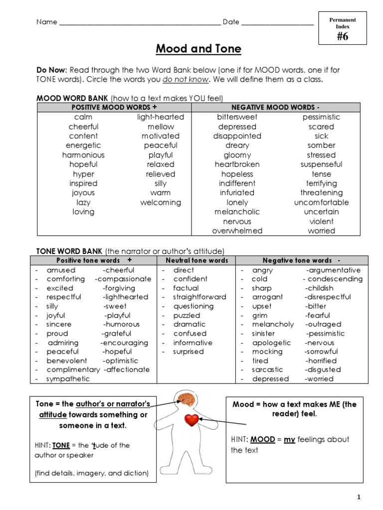 6 Mood and Tone Word Bank | PDF
