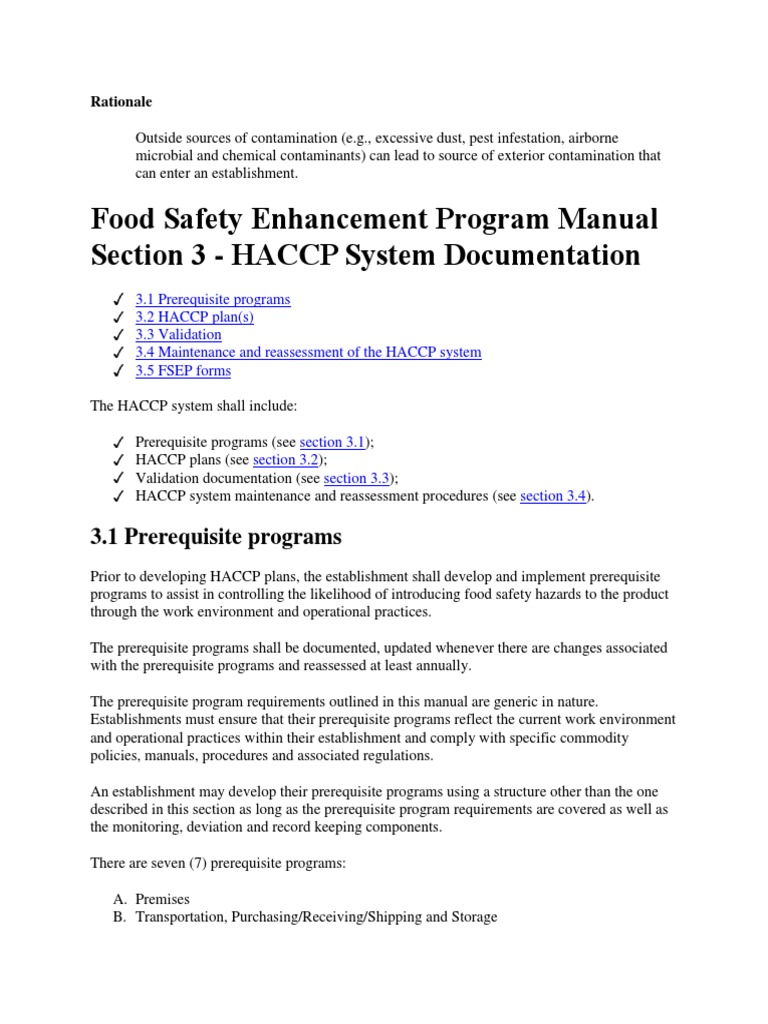 FSEP HACCP Template Manual | PDF | Food Safety | Hygiene