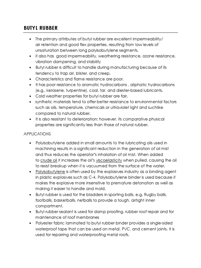 Natural Rubber V Butyl Rubber | PDF | Natural Rubber | Polymers