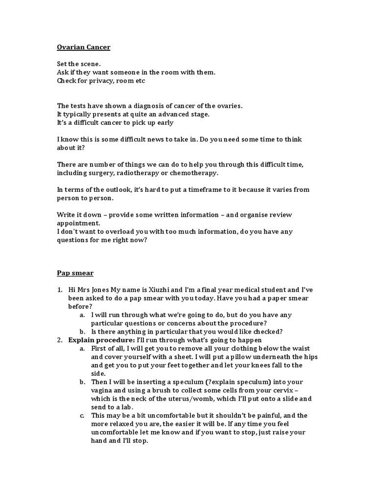OSCE Counselling Notes | PDF | Ovarian Cancer | Uterus