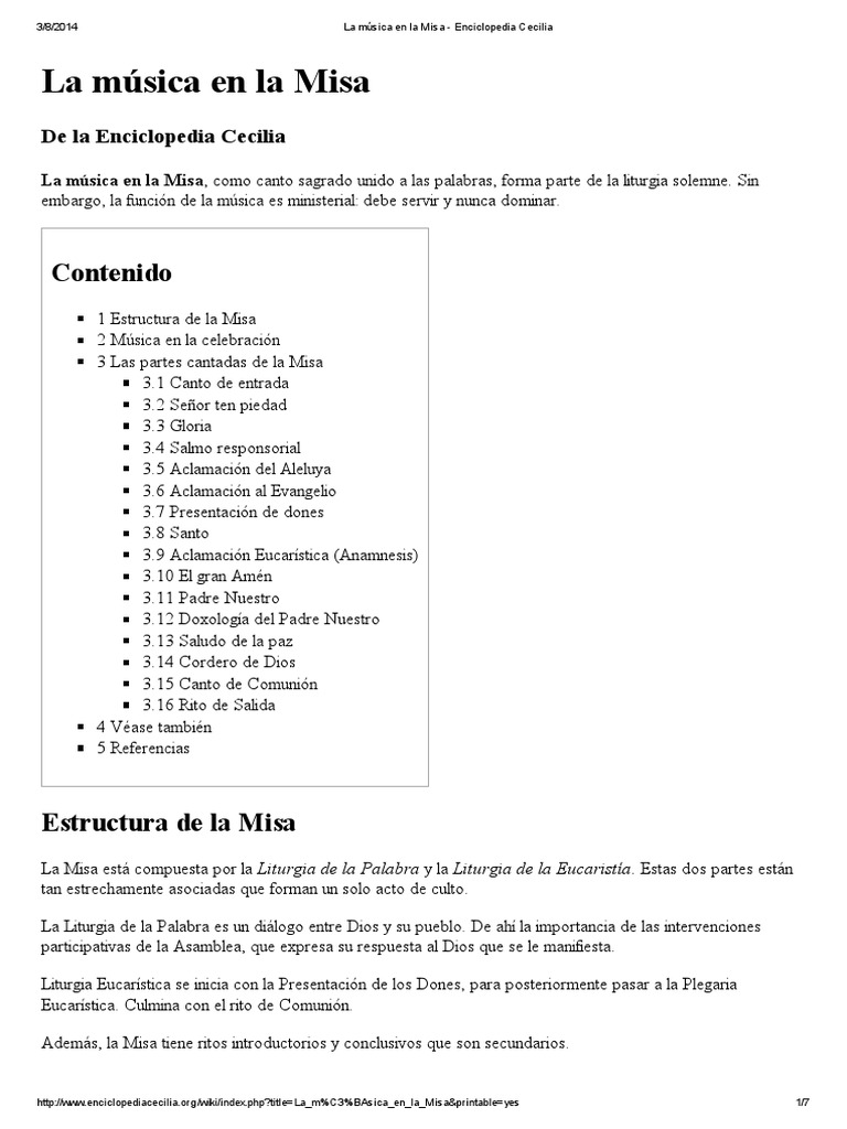 1-La Musica en La Misa | PDF | Misa (liturgia) | eucaristía