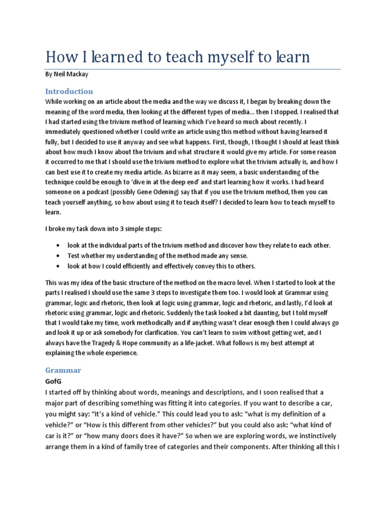 How I Learned To Teach Myself To Learn PDF | PDF | Dialectic | Argument