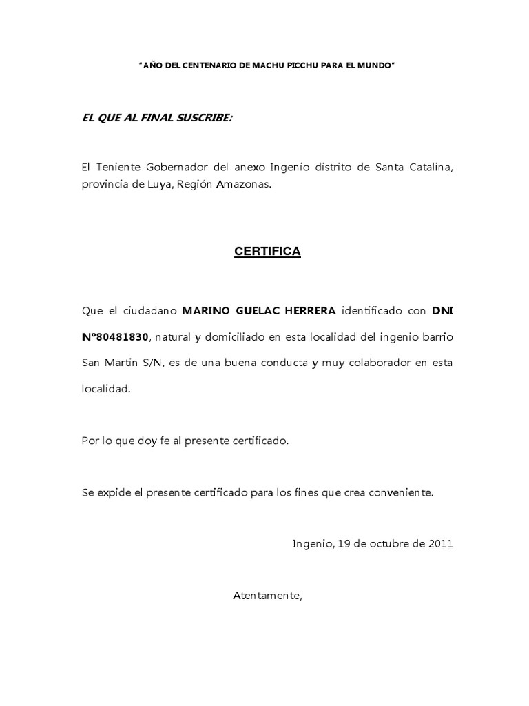 Certificado de Buena Conducta | PDF