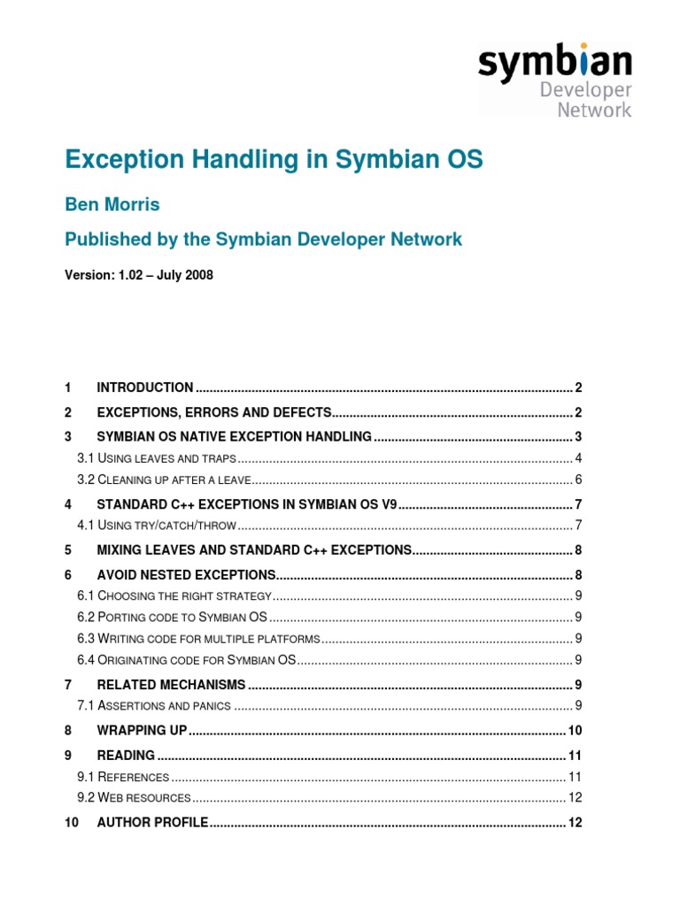 Symbian OS Exception Handling Guide | PDF | C++ | Operating System
