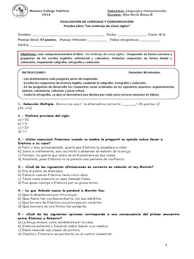 Prueba Un Embrujo de Cinco Siglos | PDF