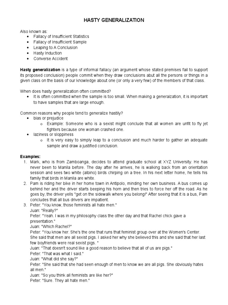 Hasty Generalization | PDF
