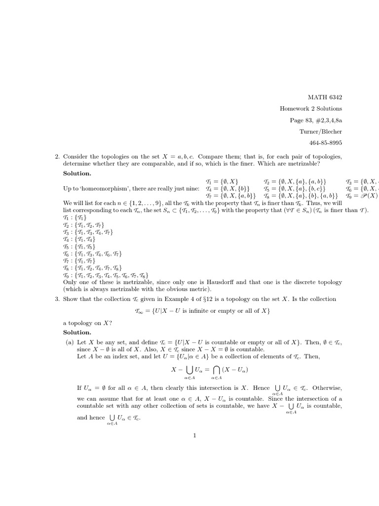 6342-2 Solution To Munkres | PDF | Mathematical Objects | Mathematical Concepts