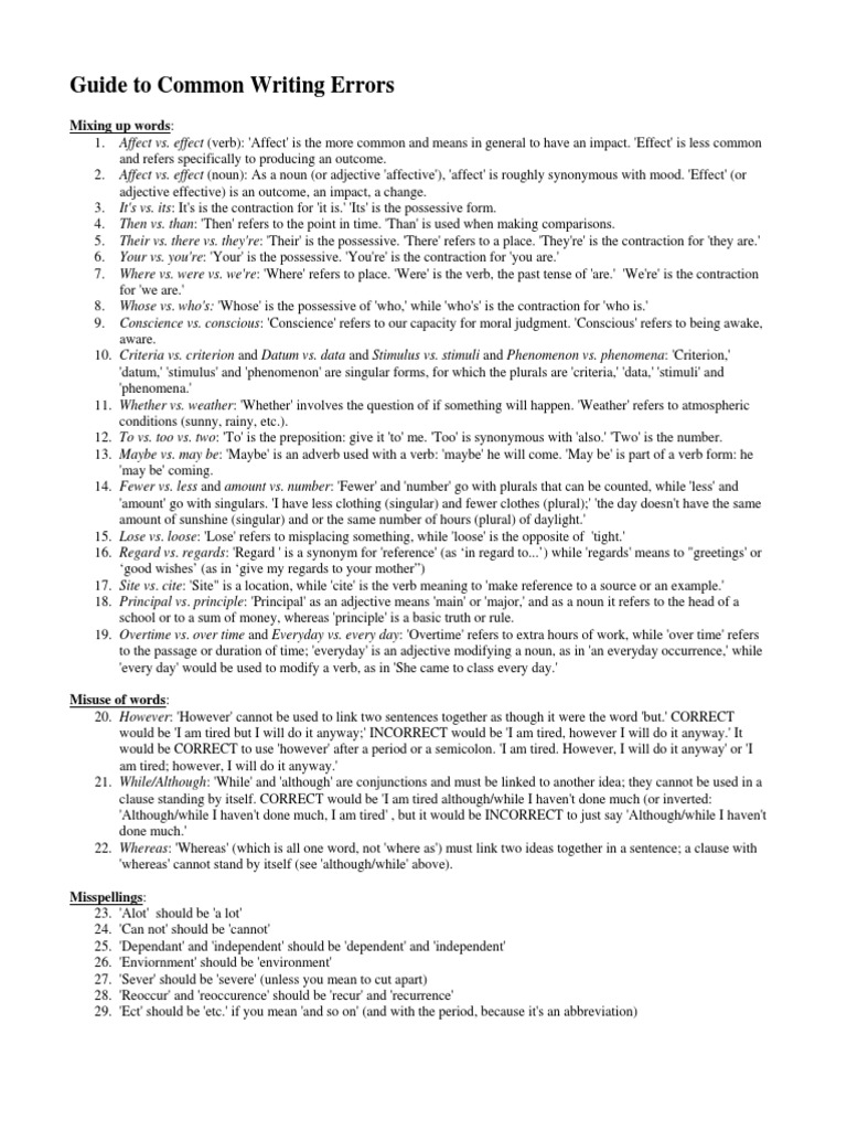 Common Writing Errors Explained | PDF | Grammatical Number | Verb