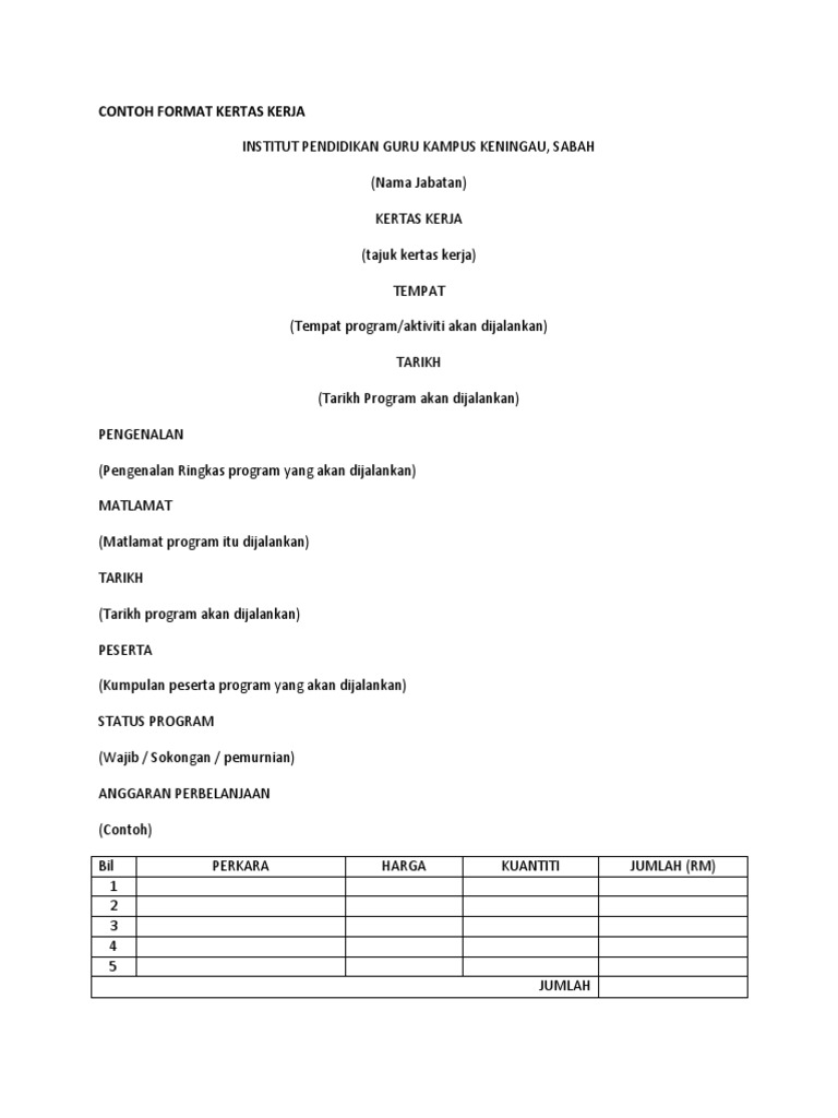 Contoh Format Kertas Kerja | PDF
