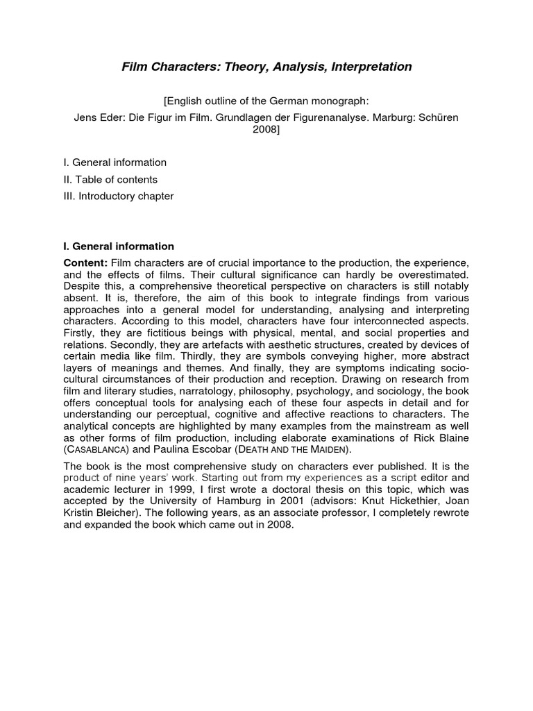 Film Character Analysis and Theory | PDF | Social Science | General Fiction