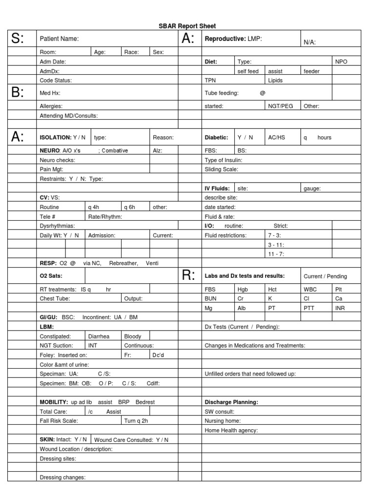 SBAR Nursing Report Template | PDF