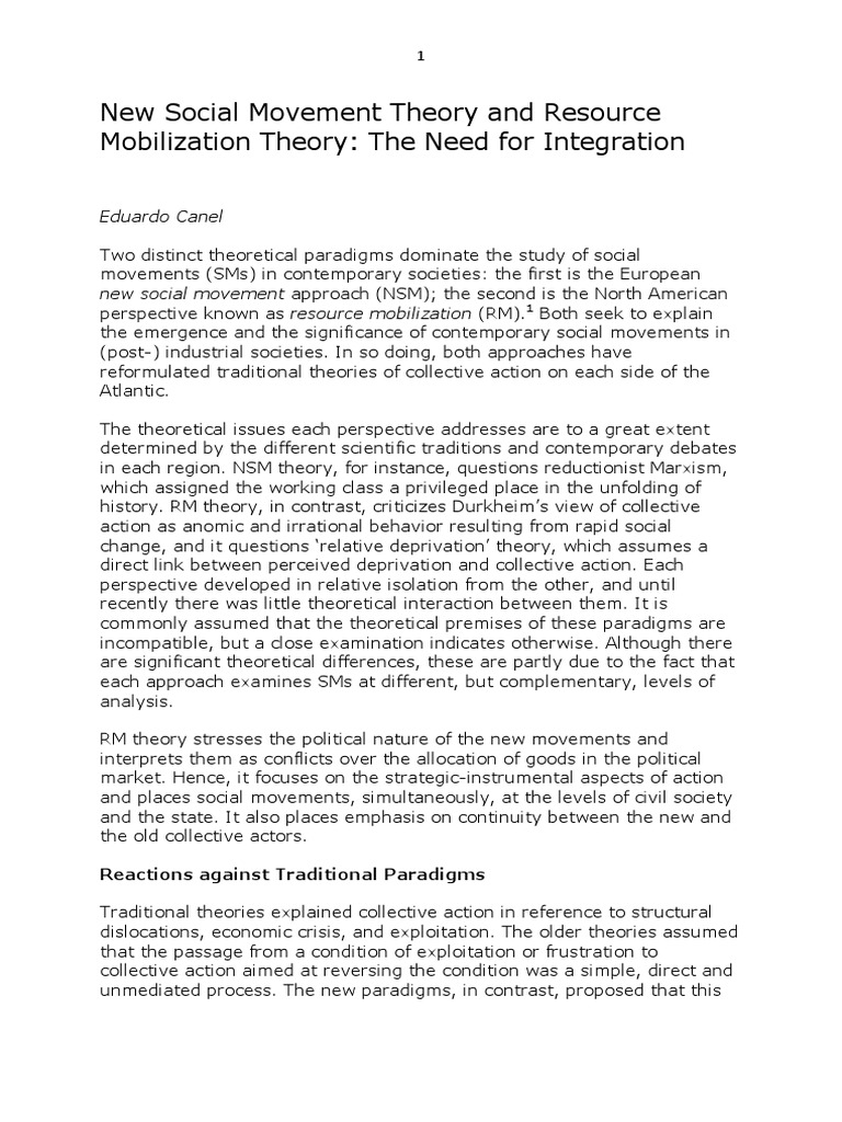 New Social Movement Theory and Resource Mobilization Theory | PDF ...