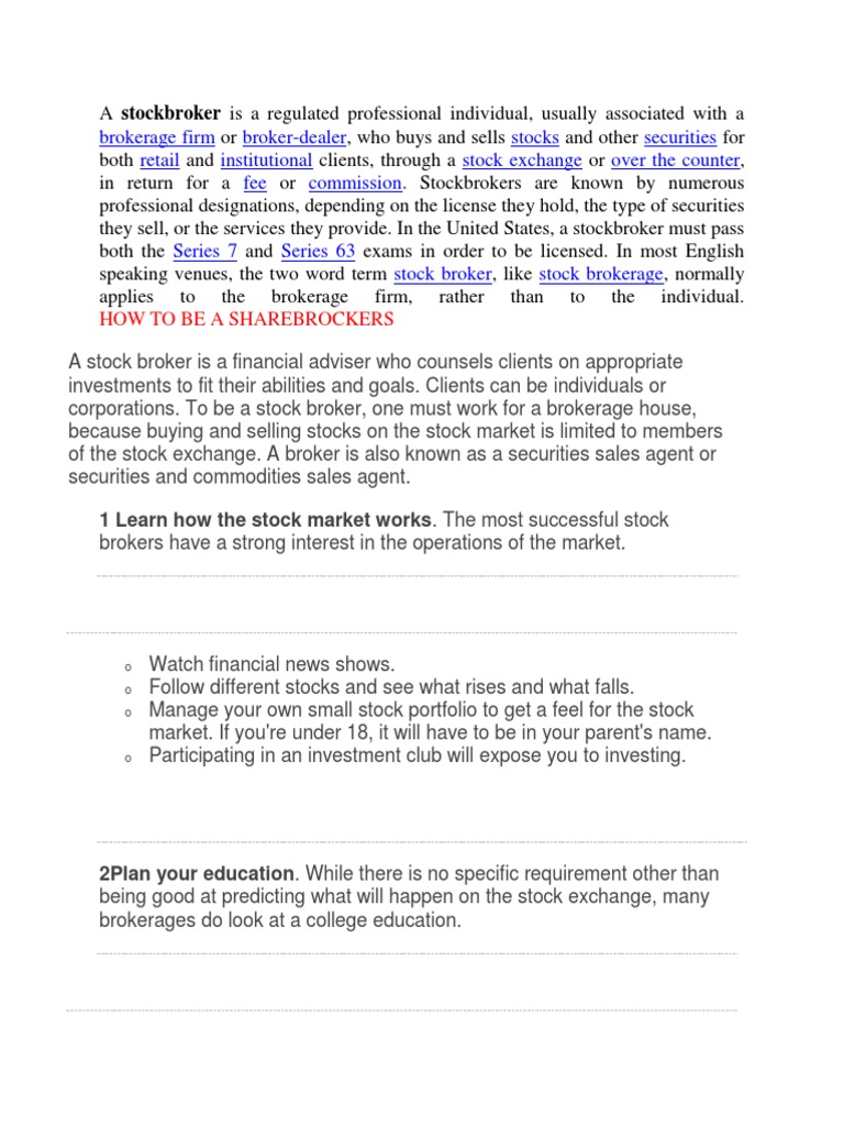 A Stockbroker Is A Regulated Professional Individual | PDF ...