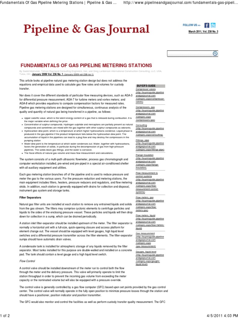 Fundamentals of Gas Pipeline Metering Stations - Pipeline & Gas Journal ...