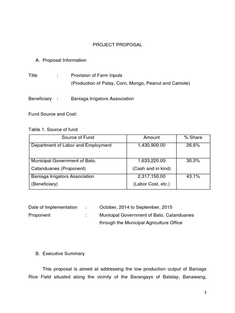 Sample of A Project Proposal - Provision of Farm Inputs (Production of ...