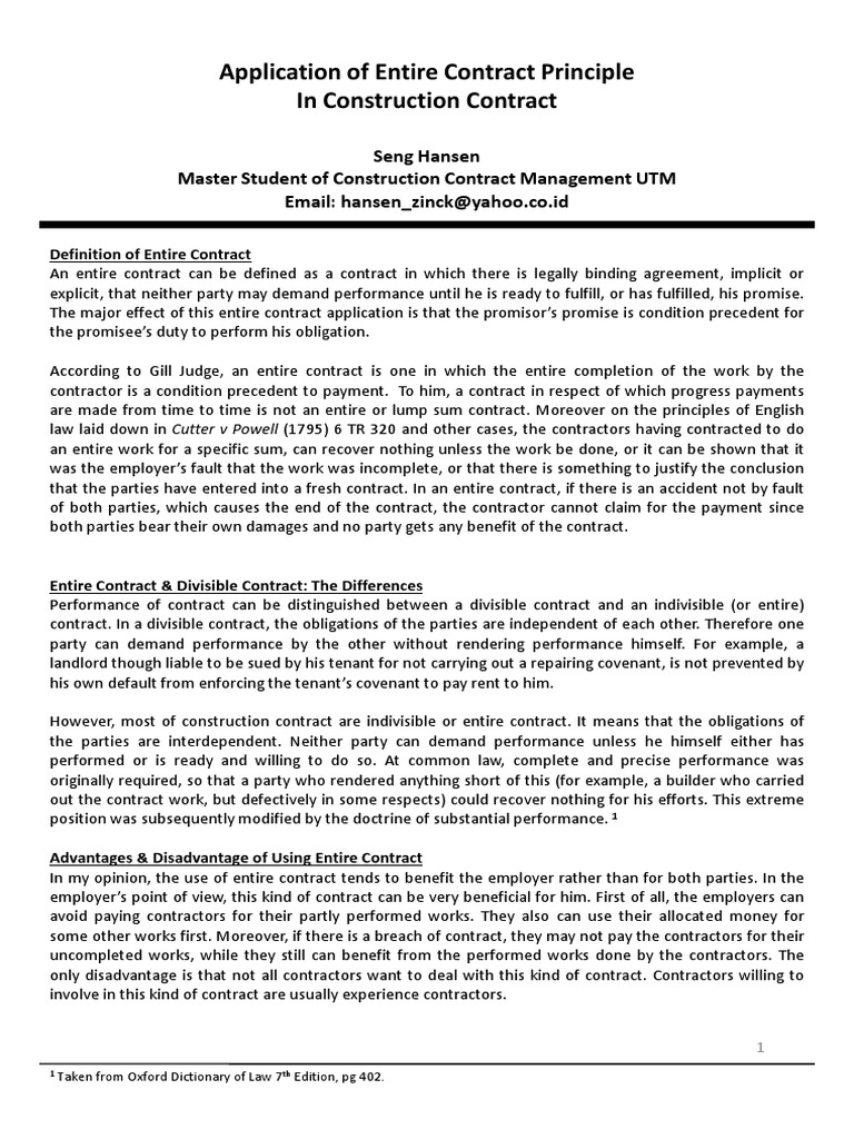 Application of Entire Contract Principle | PDF | Damages | Civil Law ...