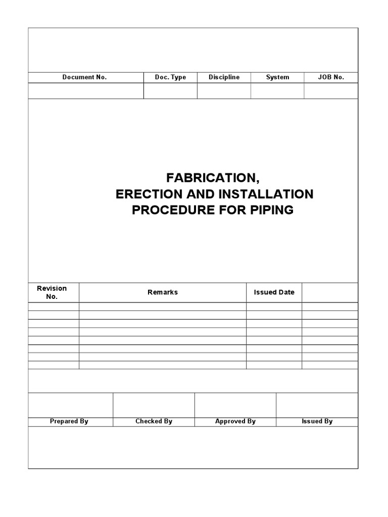 Fabrication Erection and Installation Procedure For Piping | PDF | Pipe (Fluid Conveyance ...