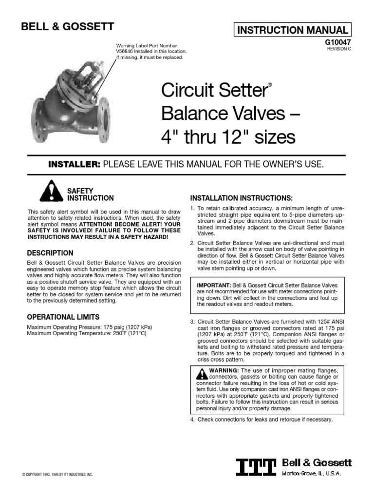 Circuit Setter Manual | PDF | Valve | Leak