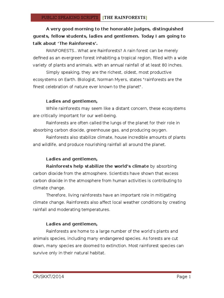 Public Speaking Scripts: The Rainforests | PDF | Rainforest | Ecoregions