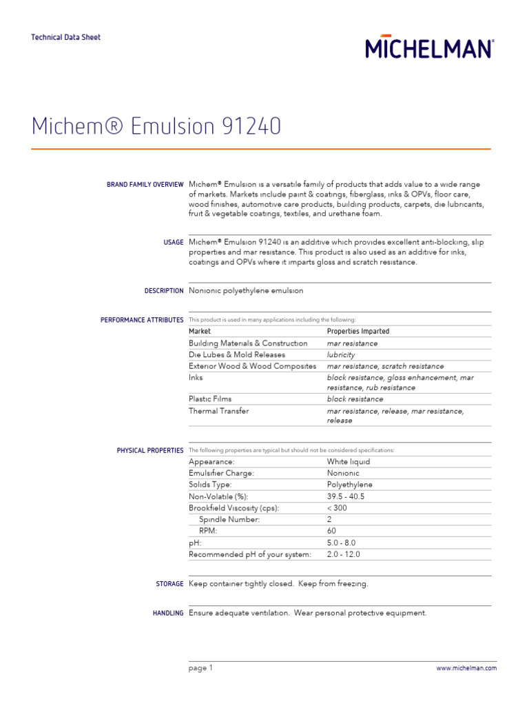 Michem Emulsion 91240 | PDF